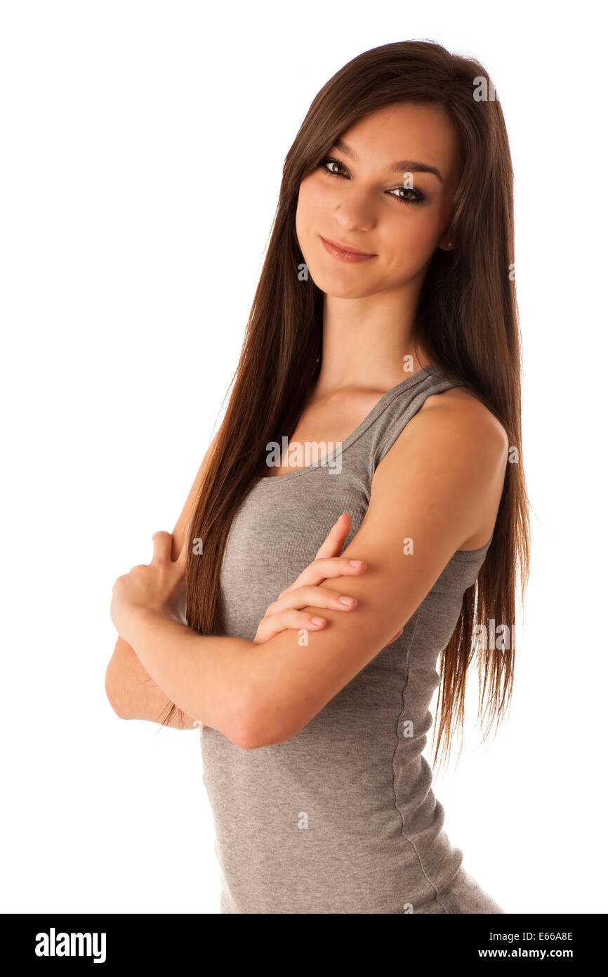 Beauty portrait of gorgeuos hispanic woman with dark hair Stock Photo ...