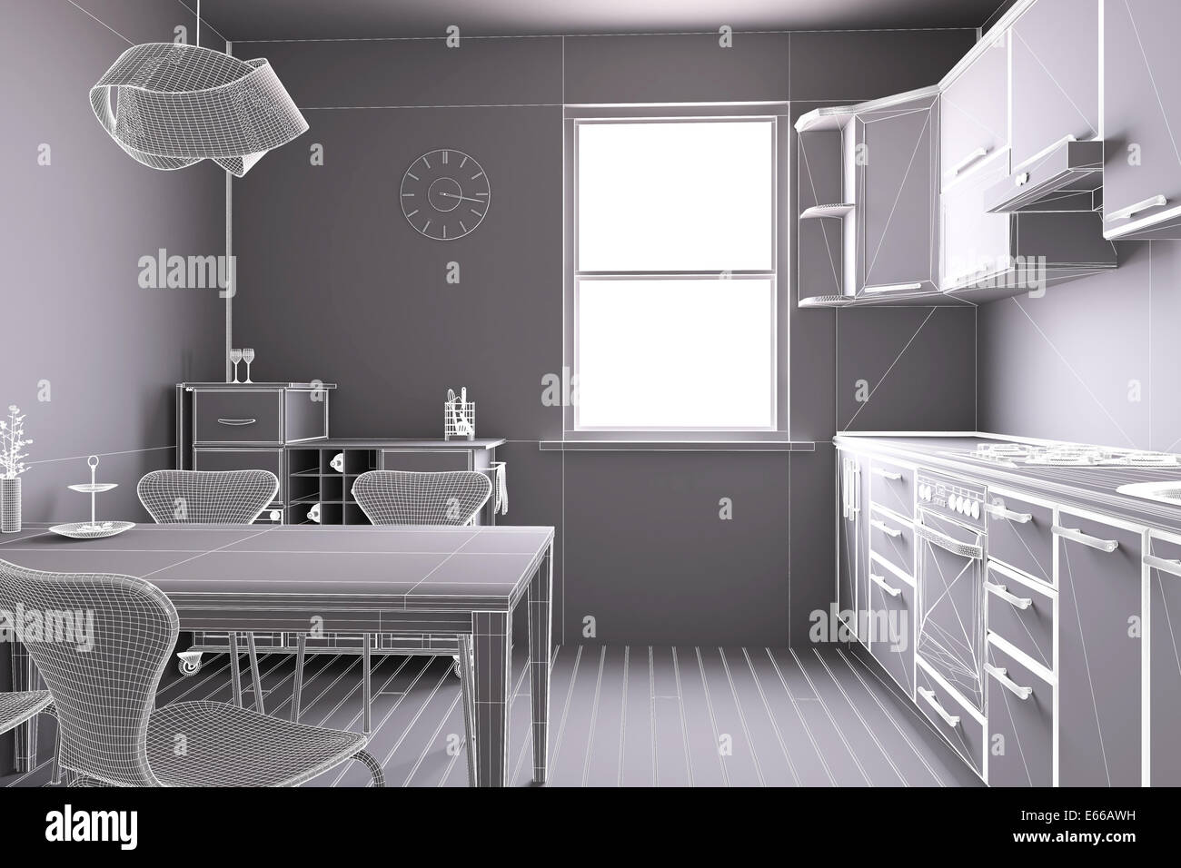 3D render of a kitchen in wireframe view Stock Photo - Alamy