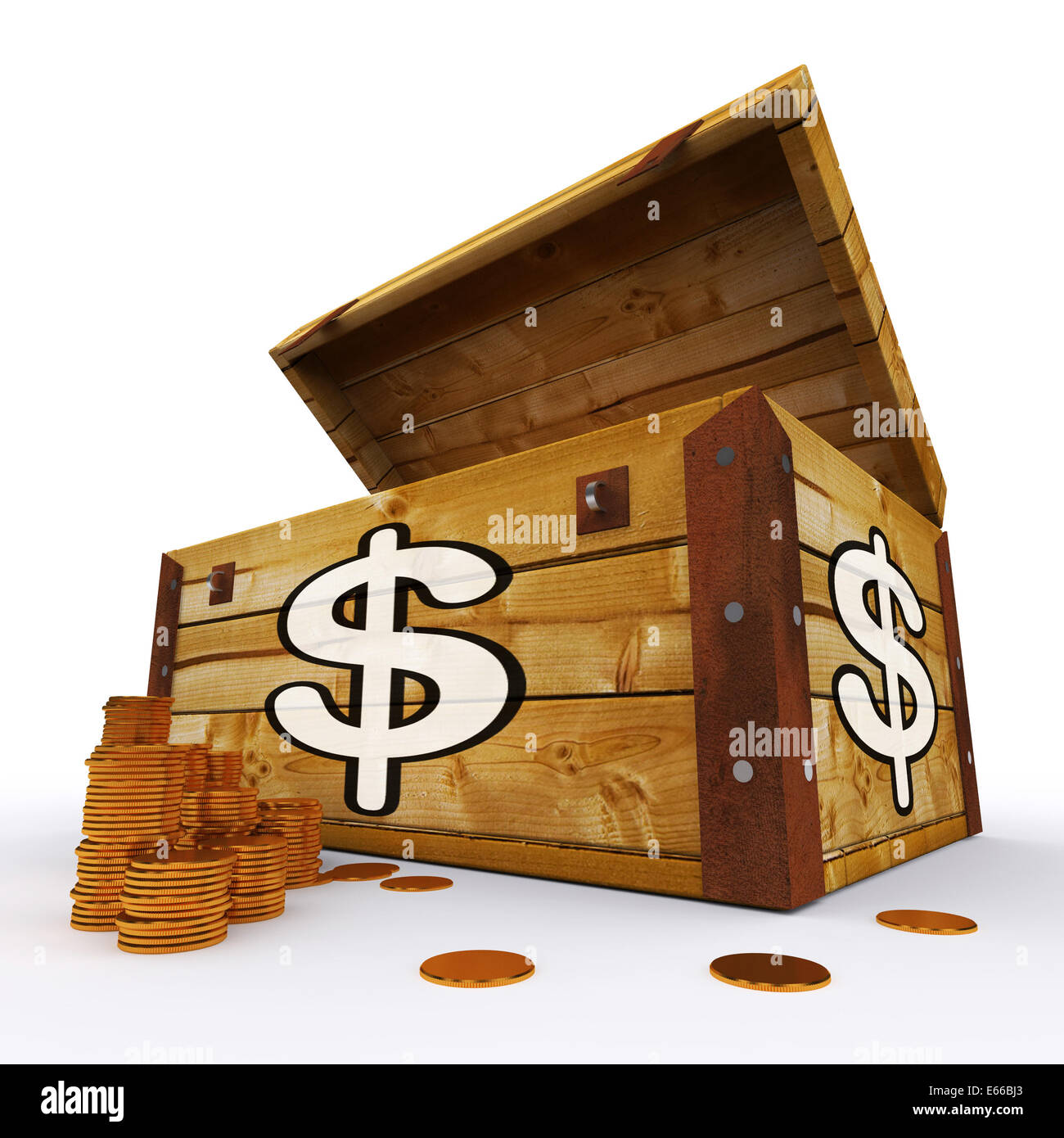 Dollar Chest Of Coins Shows American Prosperity And Economy Stock Photo ...