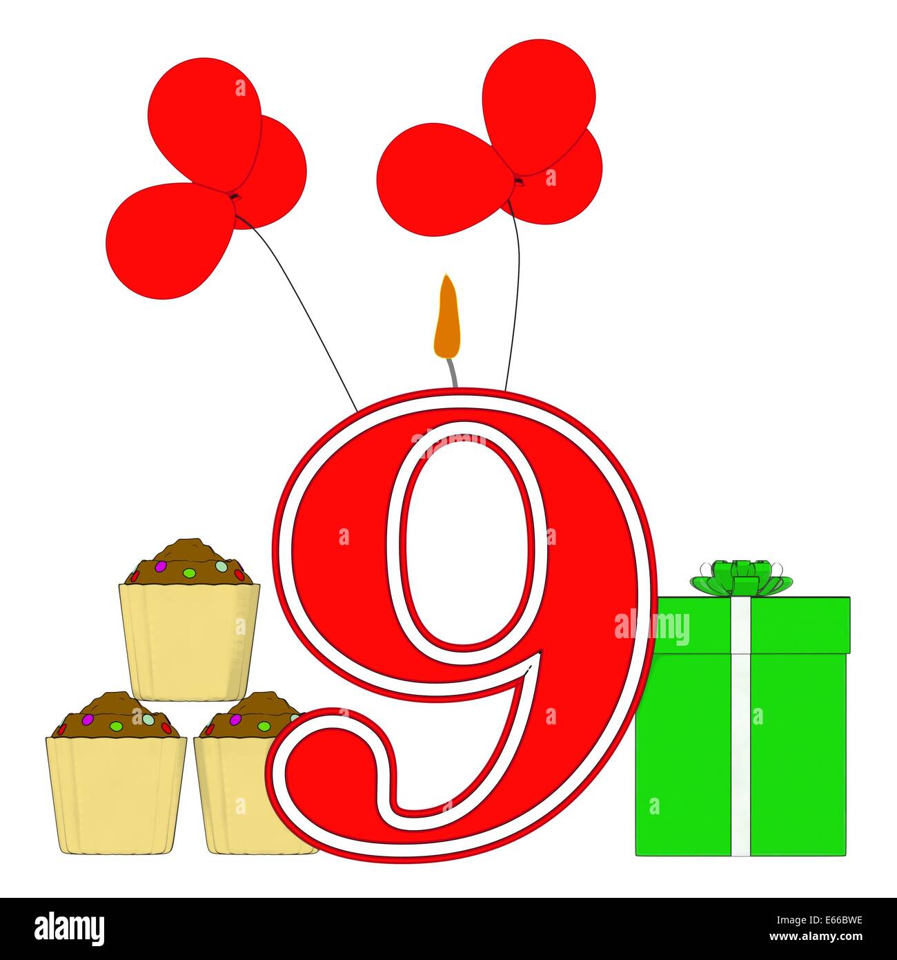 Number Nine Candle Showing Party Decorating Or Birthday Celebrating ...
