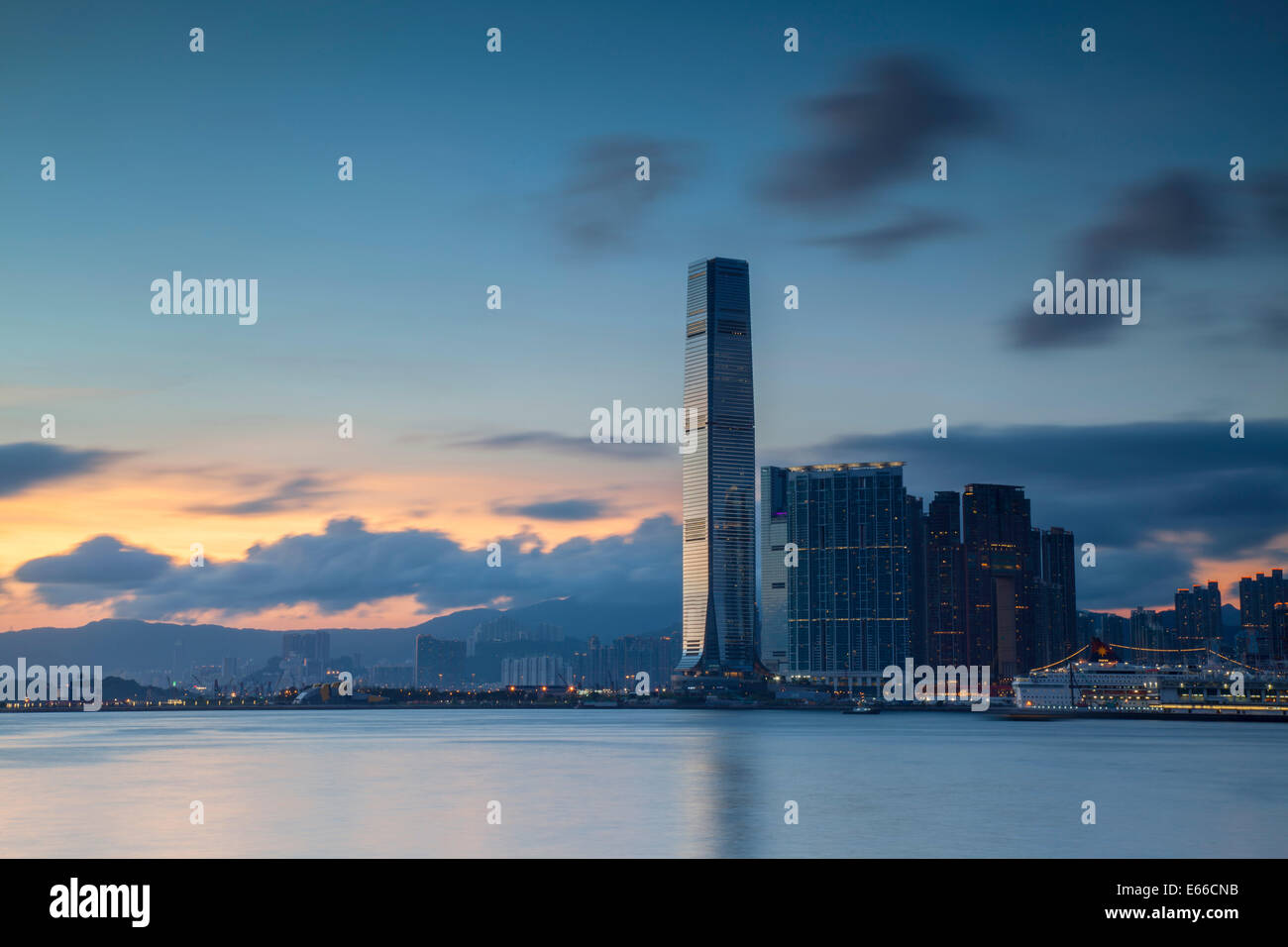 International Commerce Centre (ICC) at sunset, West Kowloon, Hong Kong ...