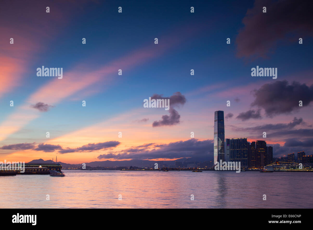 International Commerce Centre (ICC) at sunset, West Kowloon, Hong Kong ...