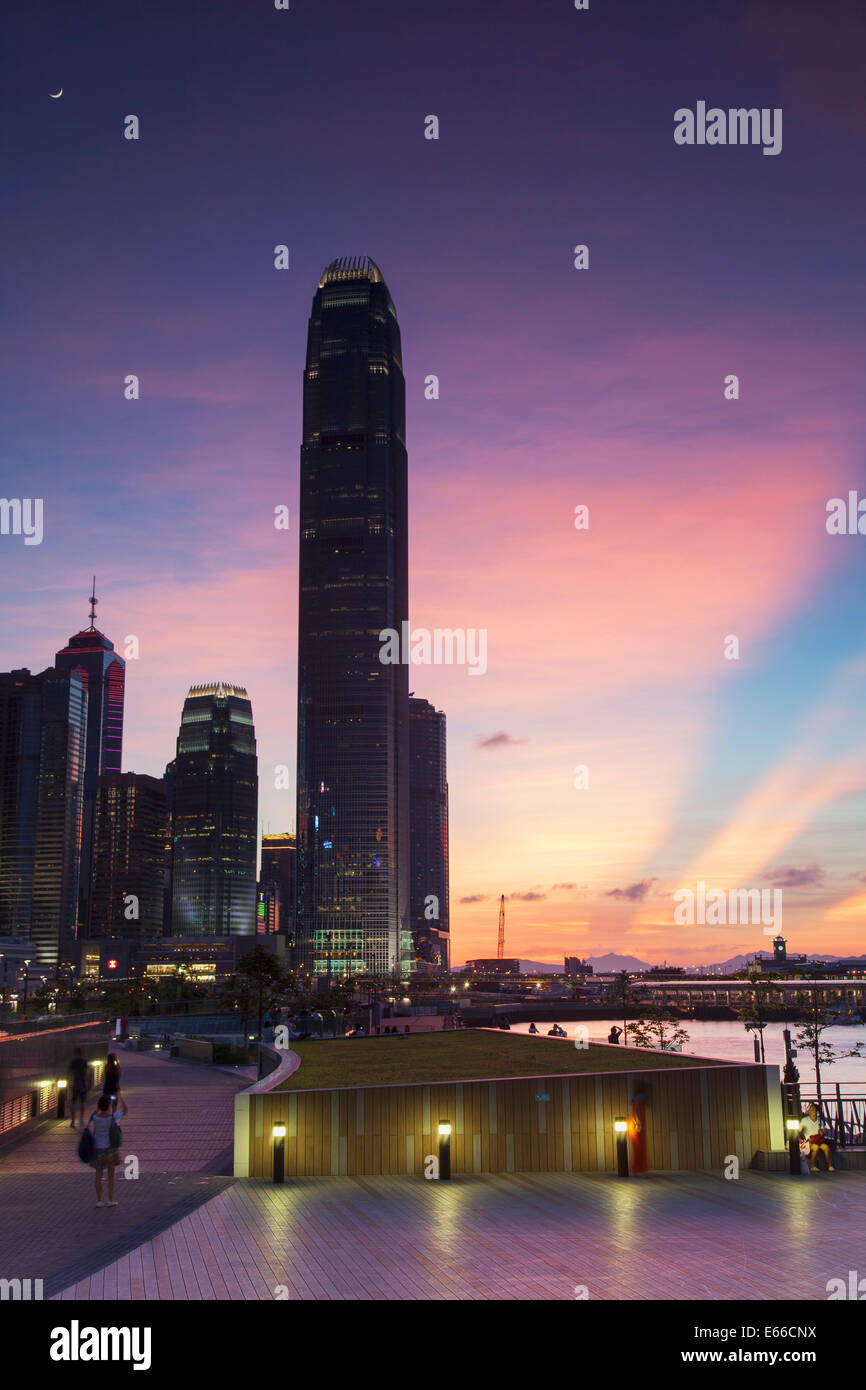Tamar Park and skyscrapers of Central at sunset, Hong Kong Island, Hong ...