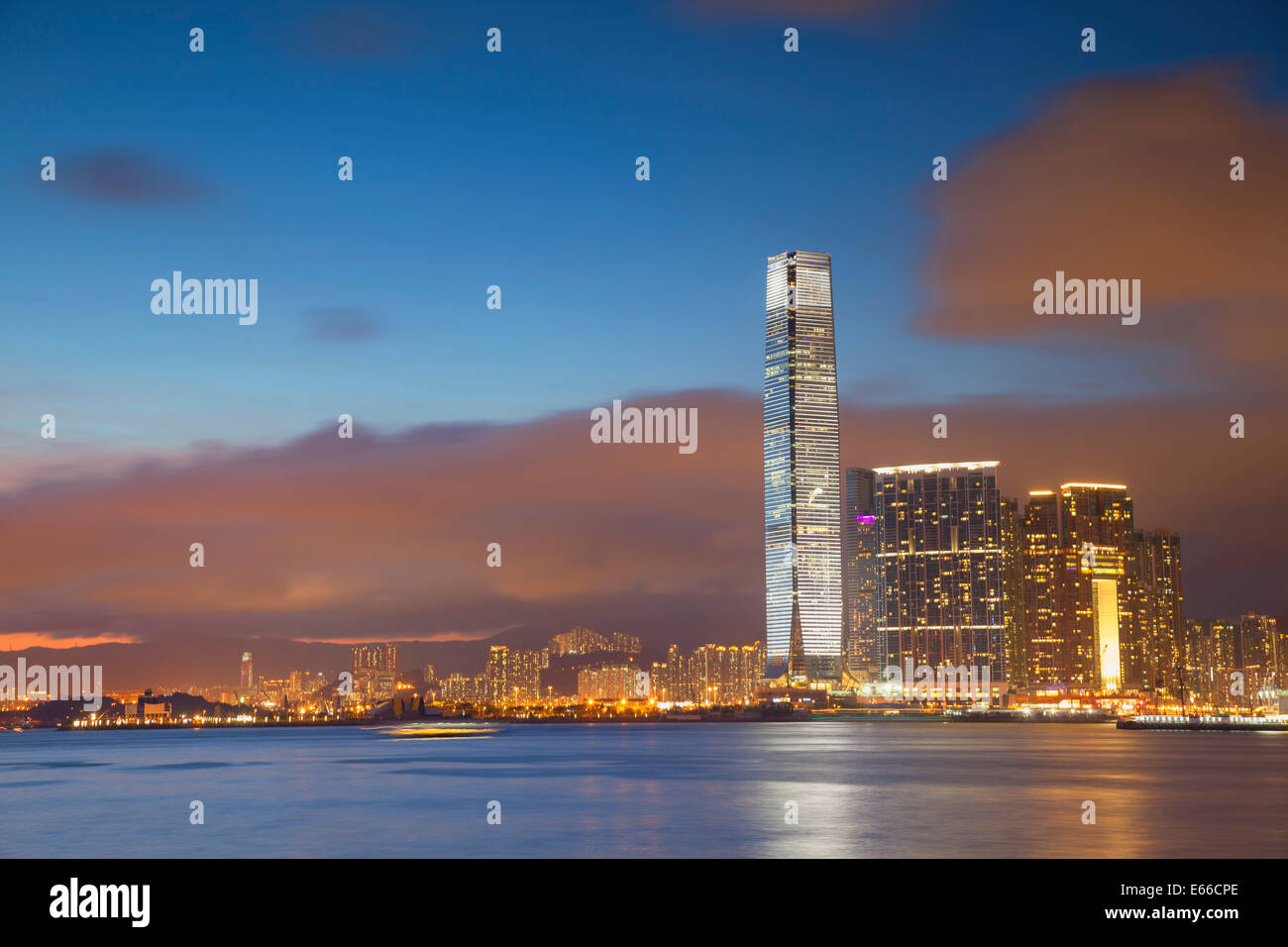 International Commerce Centre (ICC) at sunset, West Kowloon, Hong Kong ...