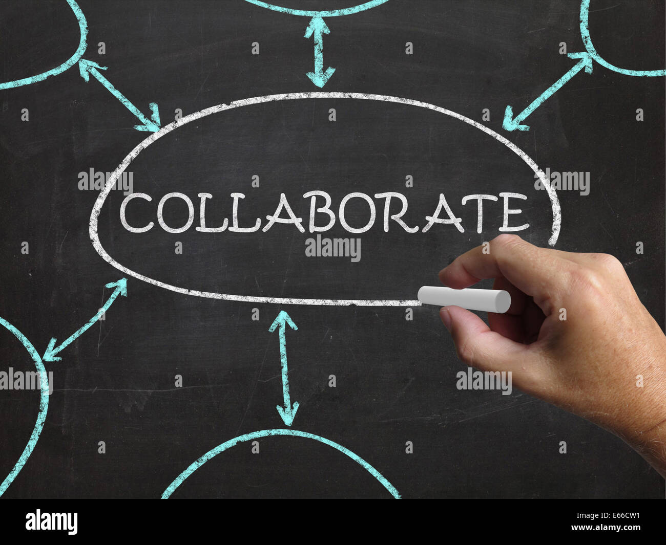 Collaborate Blackboard Showing Working Together And Synergy Stock Photo ...