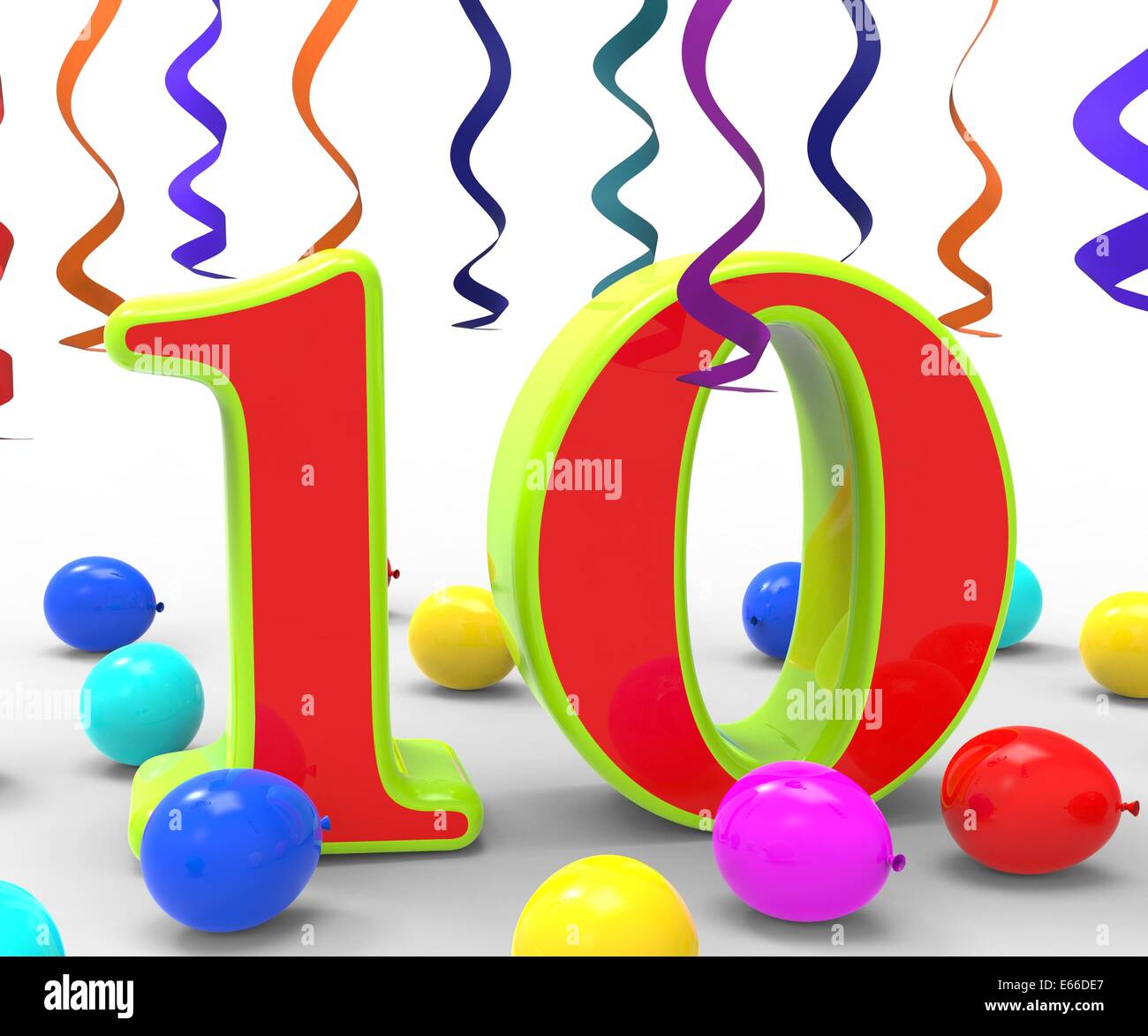 Number Ten Party Showing Bright Decorations And Colourful Balloons ...
