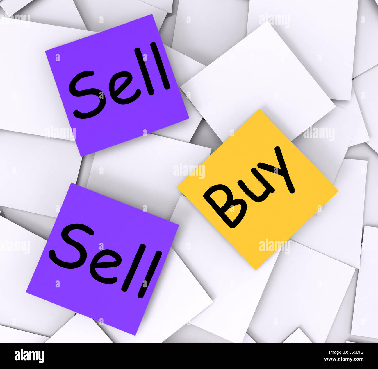 Buy Sell Post-It Notes Showing Business Transactions Stock Photo - Alamy