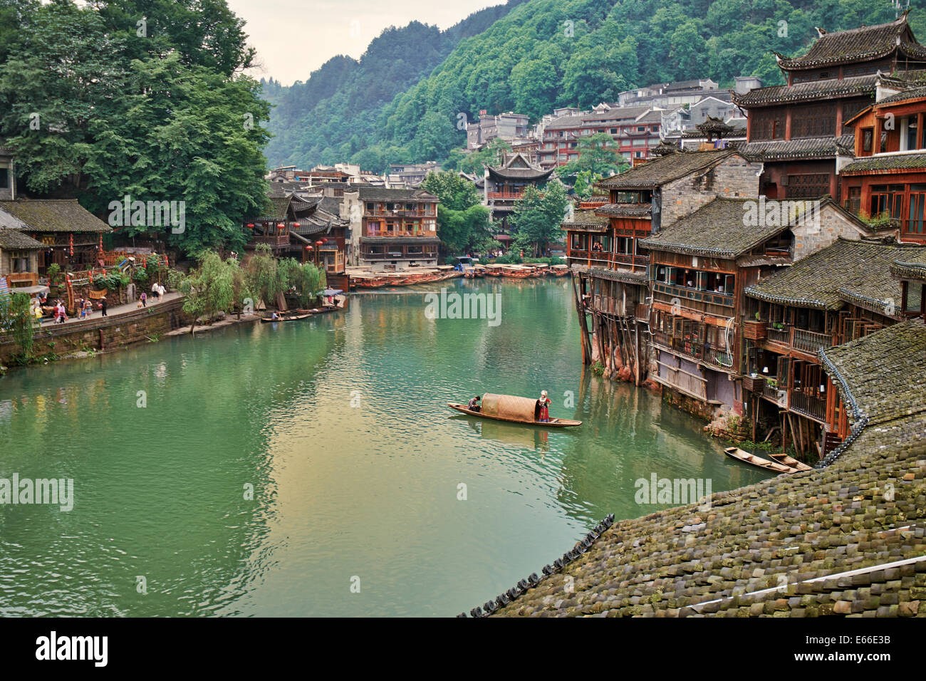 Fenghuang ancient town devided by Tuo river Stock Photo - Alamy