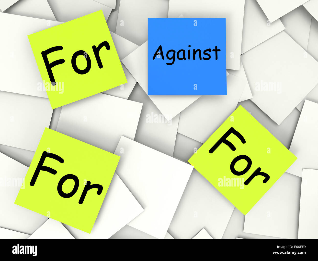 Against For Post-It Notes Meaning Disagree With Or Support Stock Photo ...