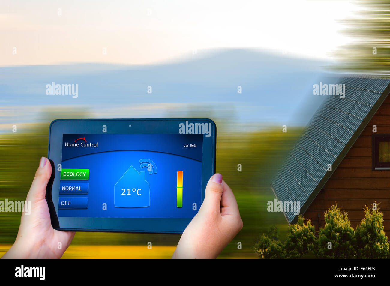 Temperature Home Control on tablet. Wifi connection Stock Photo - Alamy