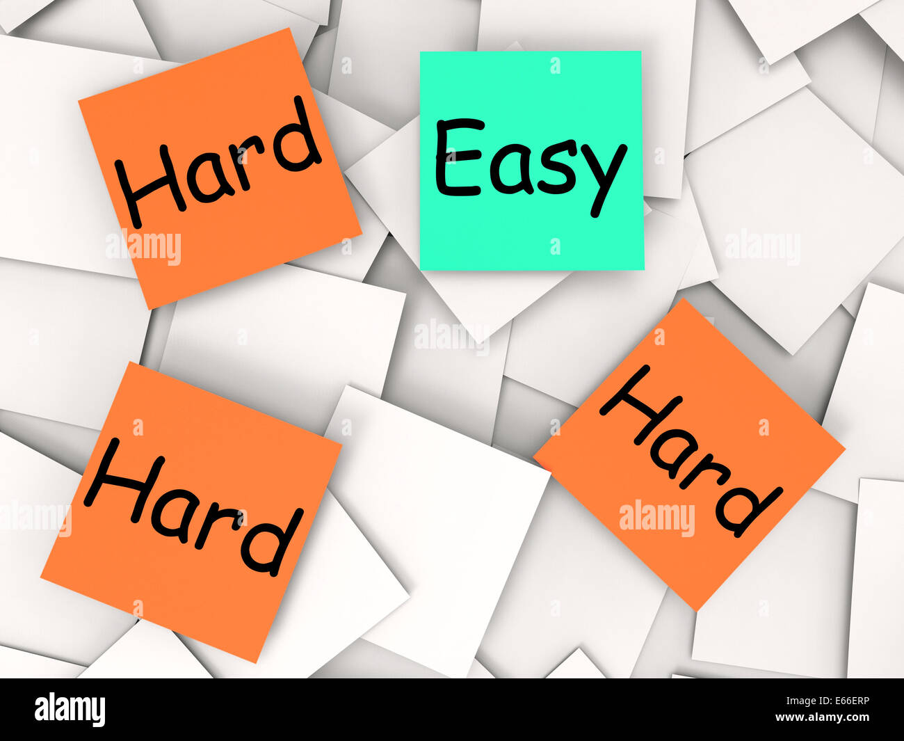 Easy Hard Post-It Notes Meaning Simple Or Tough Stock Photo - Alamy