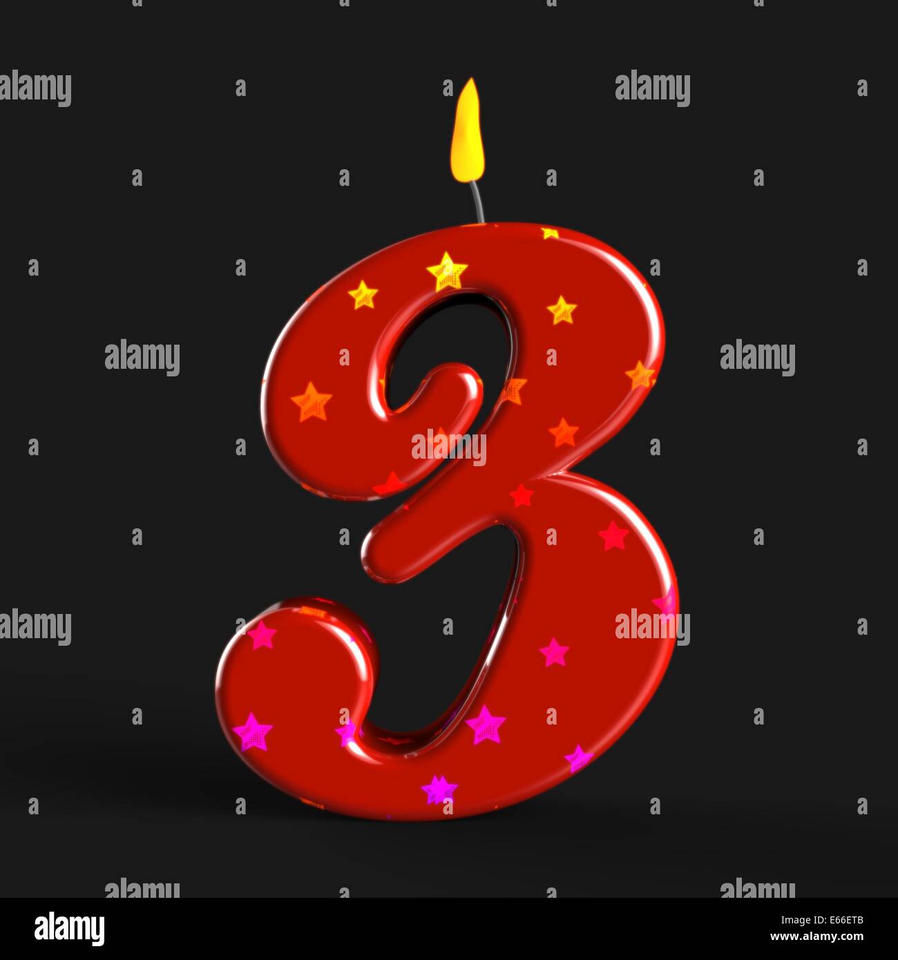 Number Three Candle Showing Colourful Or Red Birthday Candles Stock ...