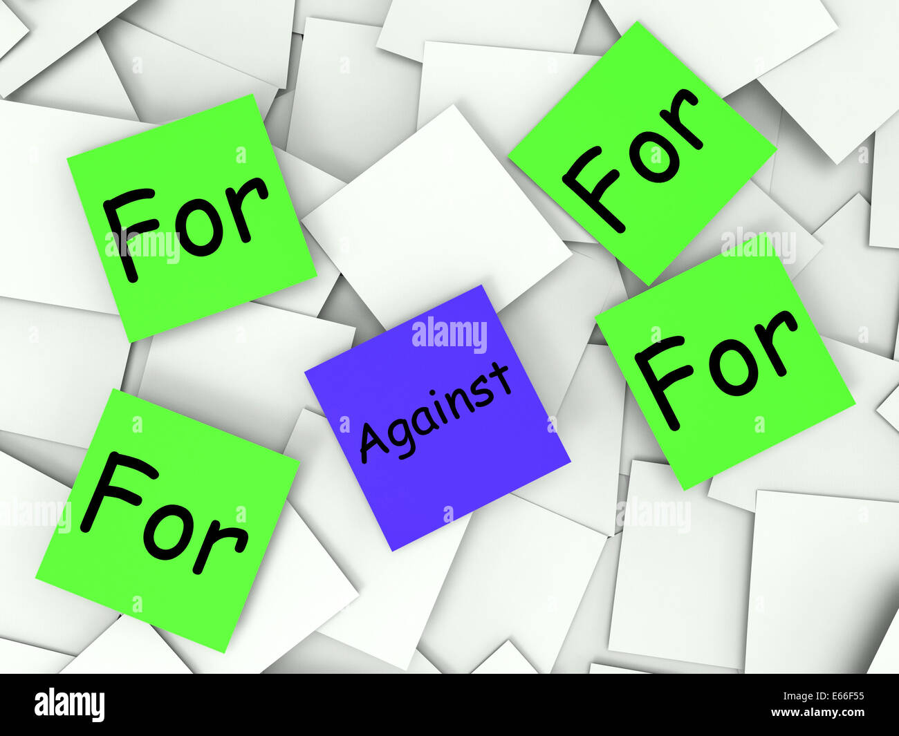 For Against Post-It Notes Showing Supporting Or Opposed To Stock Photo ...