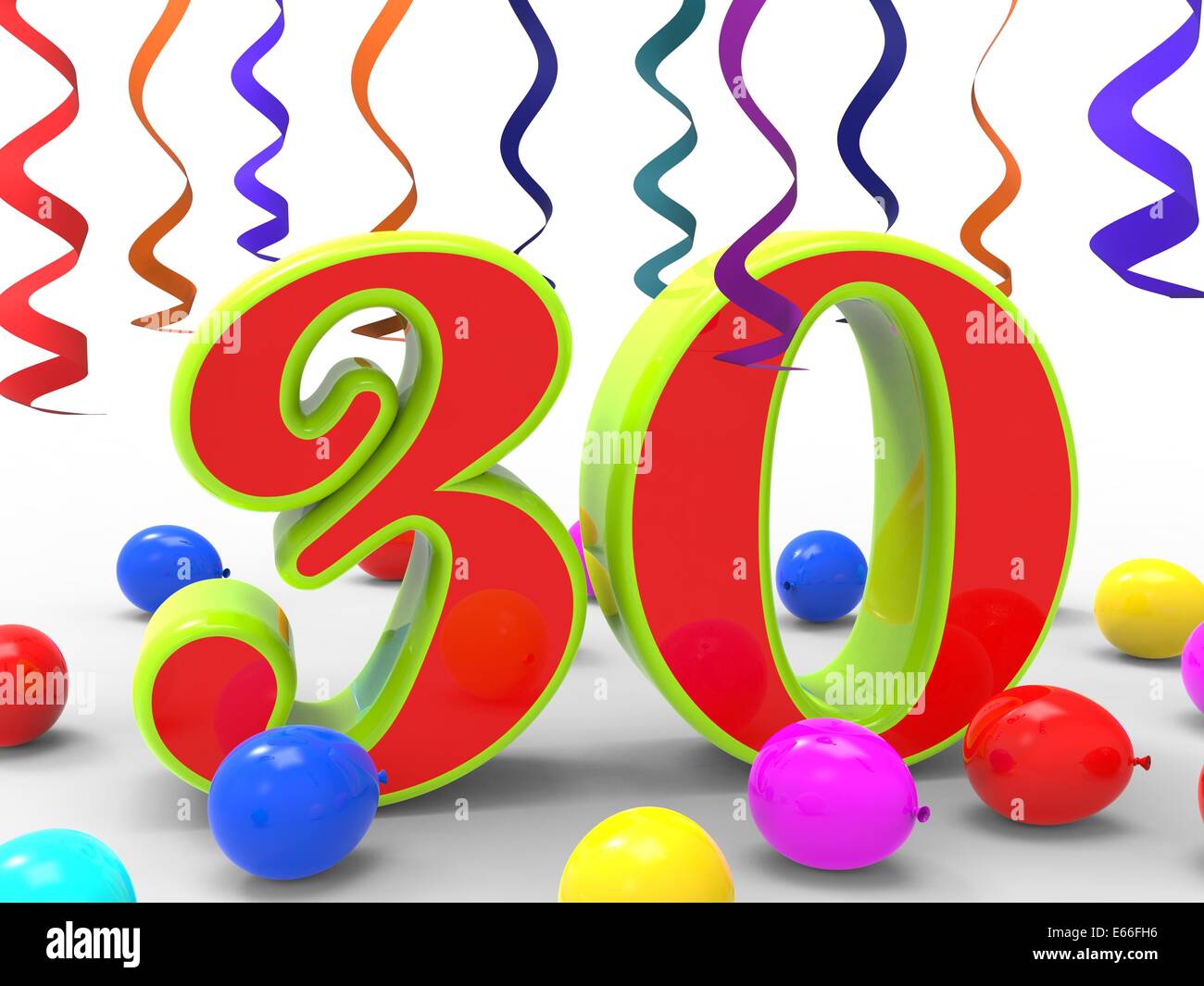 Number Thirty Party Showing Colourful Creative Decoration And Bright ...