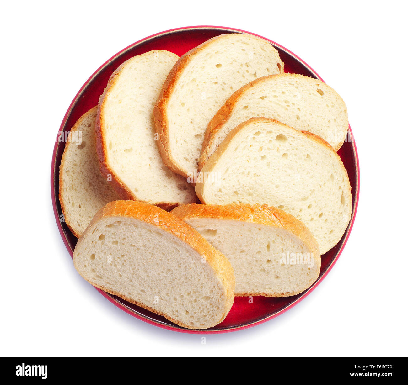 Slices bread in red plate on white background Stock Photo - Alamy