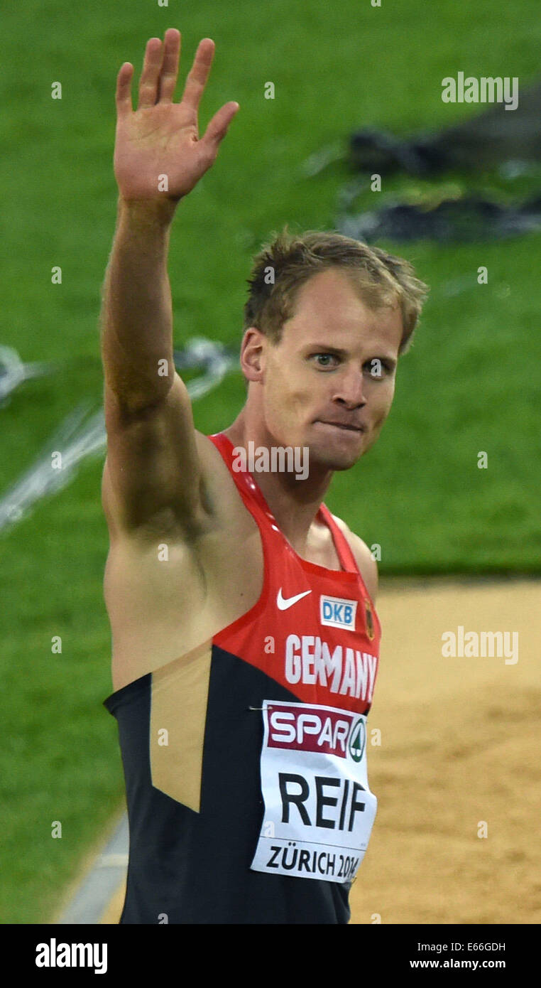 Zurich, Switzerland. 15th Aug, 2014. Christian Reif of Germany reacts ...