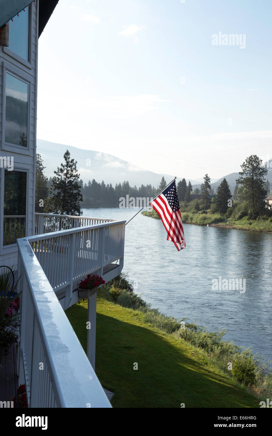 Scenic Clark Fork River View from Residential House Deck, Montana, USA ...