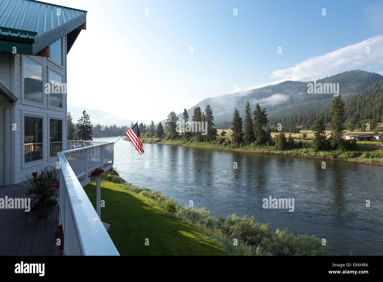 Scenic Clark Fork River view from Home in rural Montana, USA Stock ...
