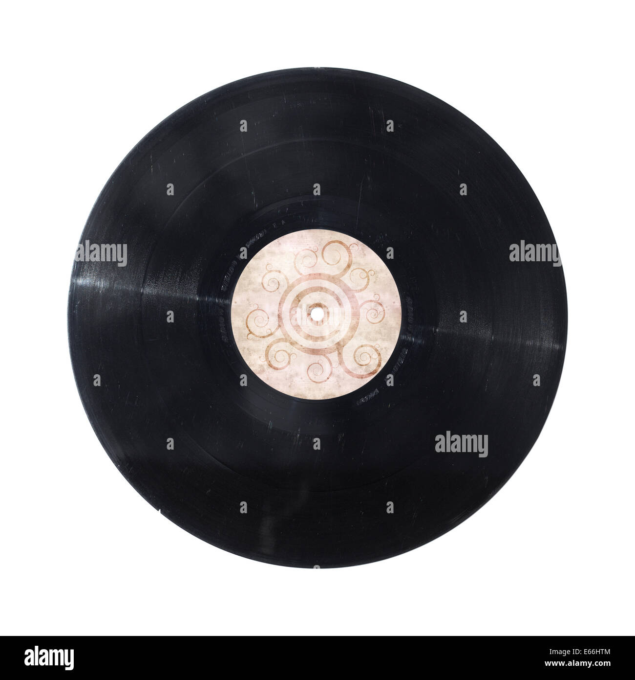 Vinyl record disc with funky design on the label isolated on white ...