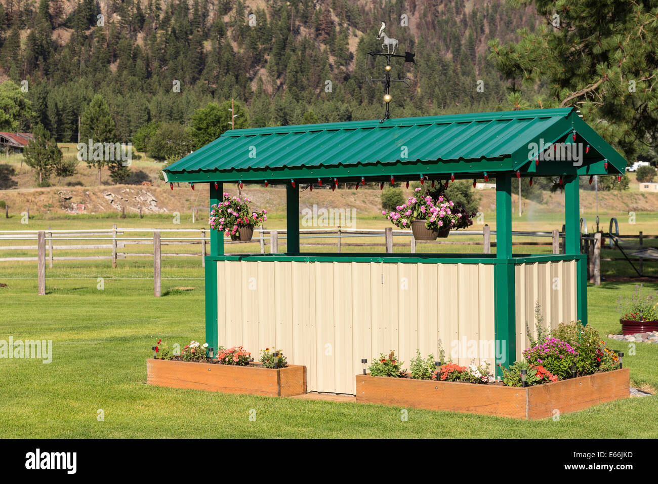 Wishing Well Shelter on Ranch Grounds, MT, USA Stock Photo - Alamy