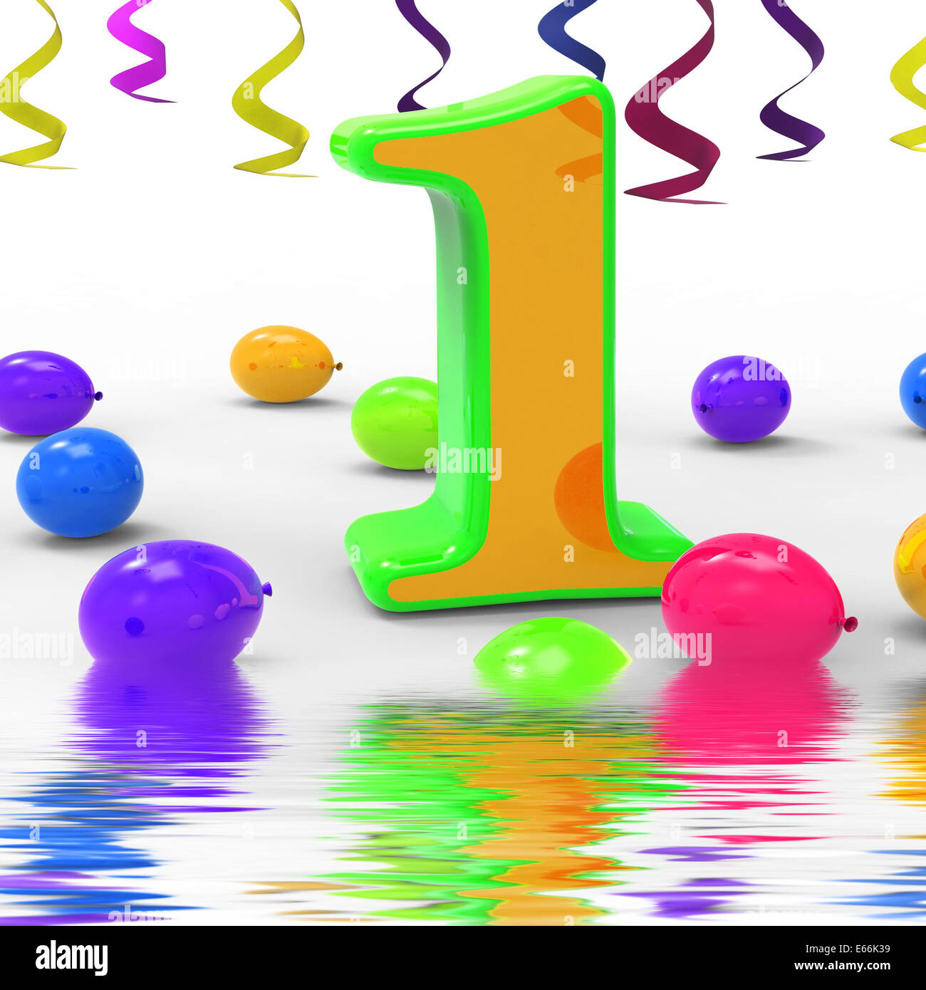 Number One Party Displaying Garlands Confetti And Balloons Stock Photo ...