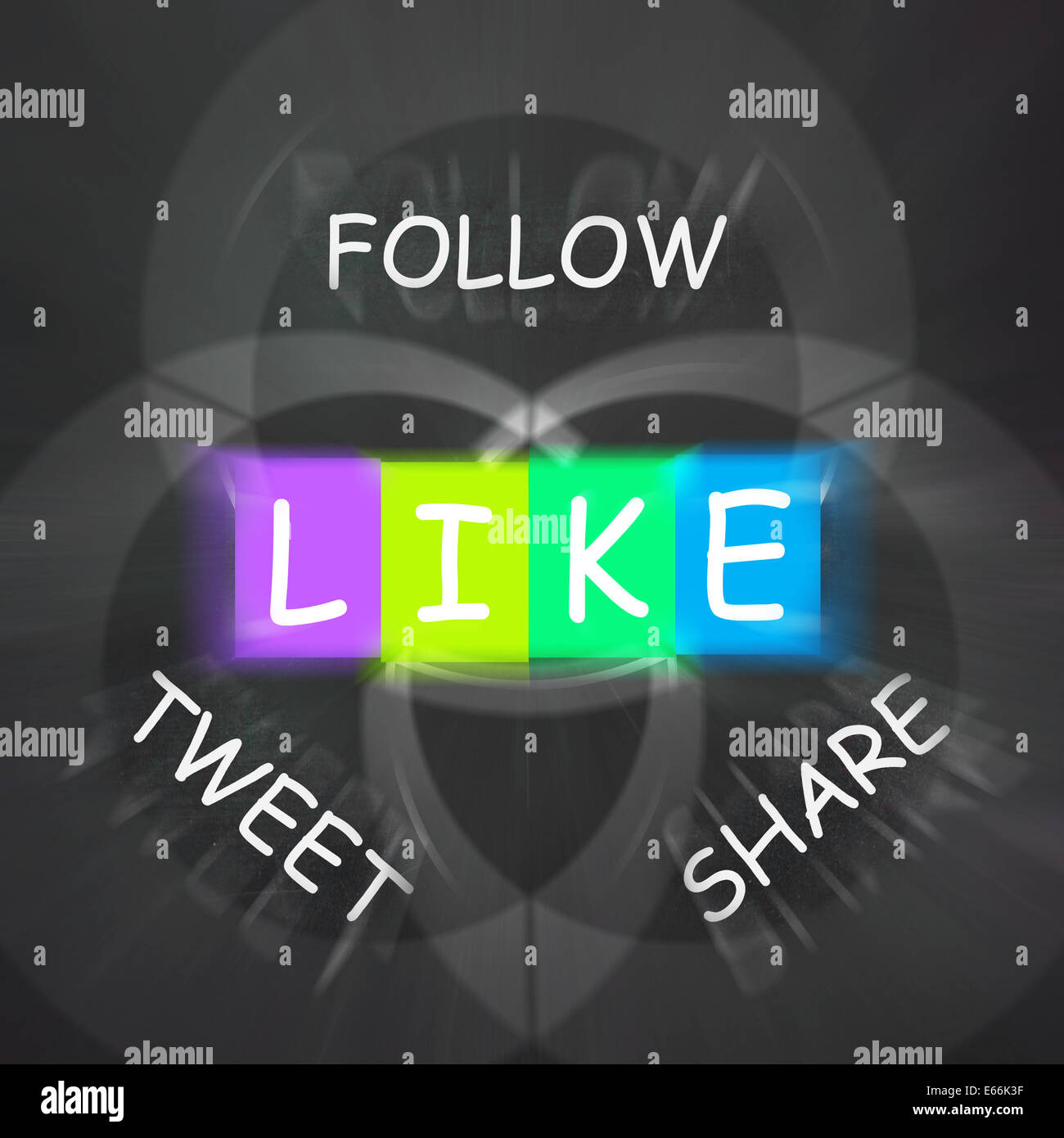 Social Media Communication Displaying Follow Share Like and Tweet Stock ...