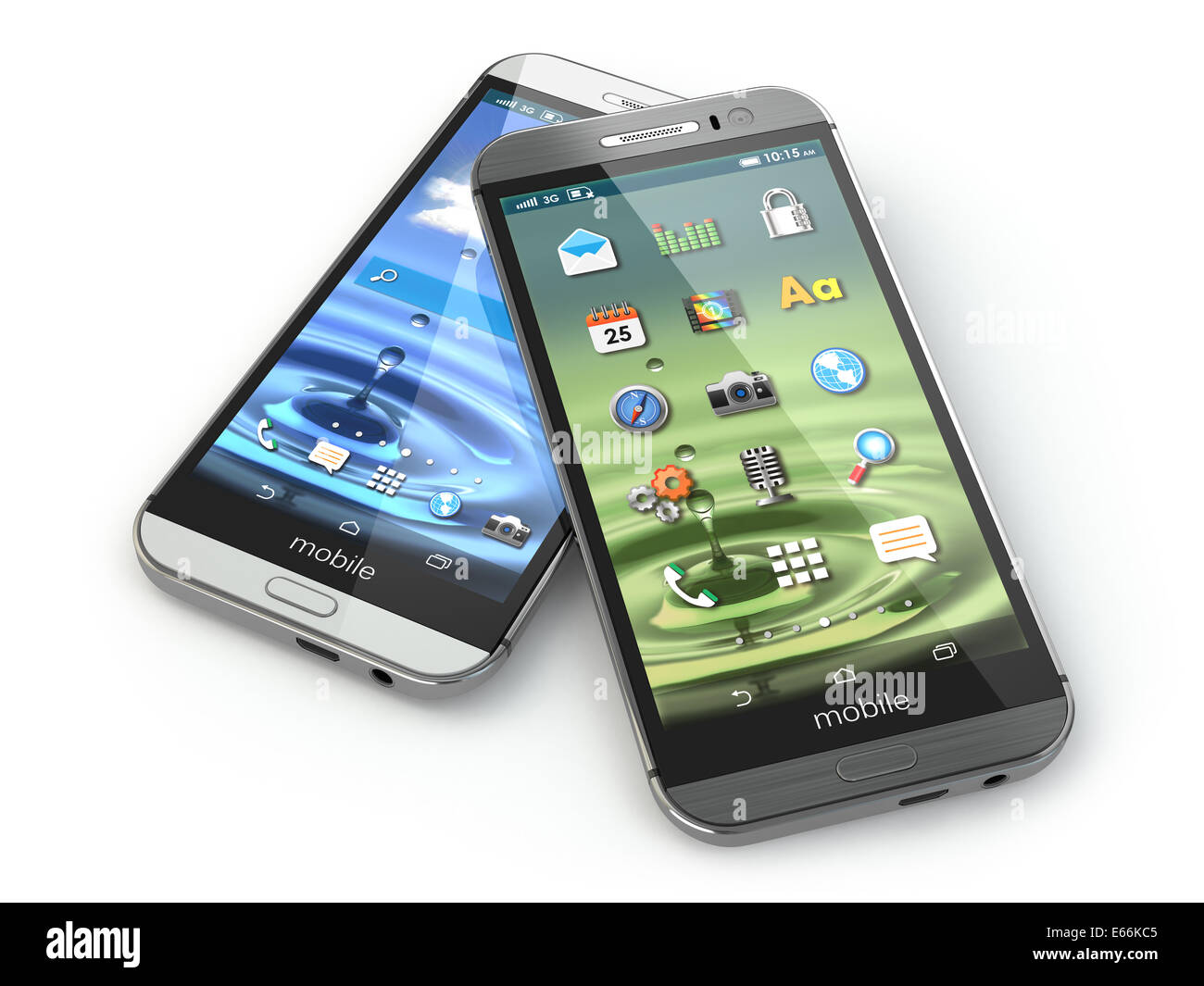 Two mobile phones on white isolated background. 3d Stock Photo - Alamy