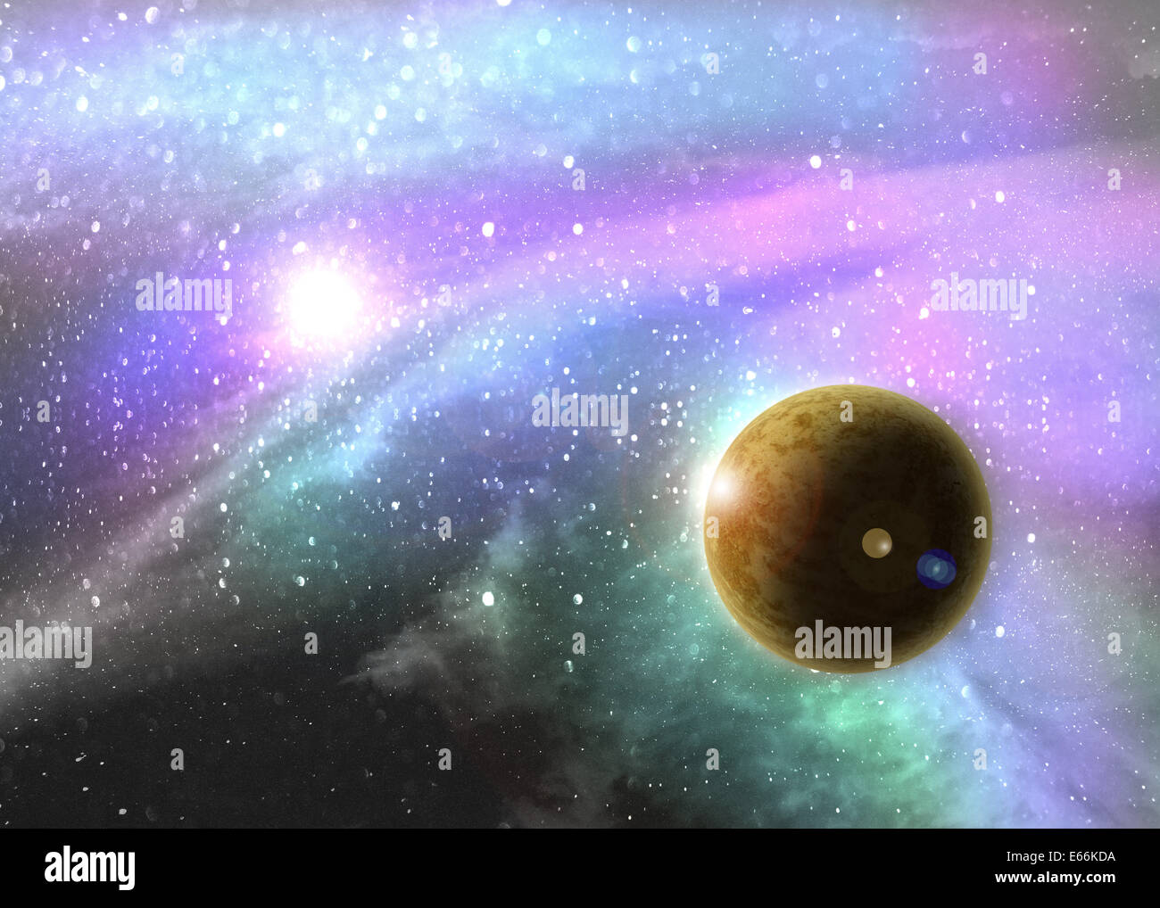 Fantasy deep space nebula with planet and stars Stock Photo - Alamy