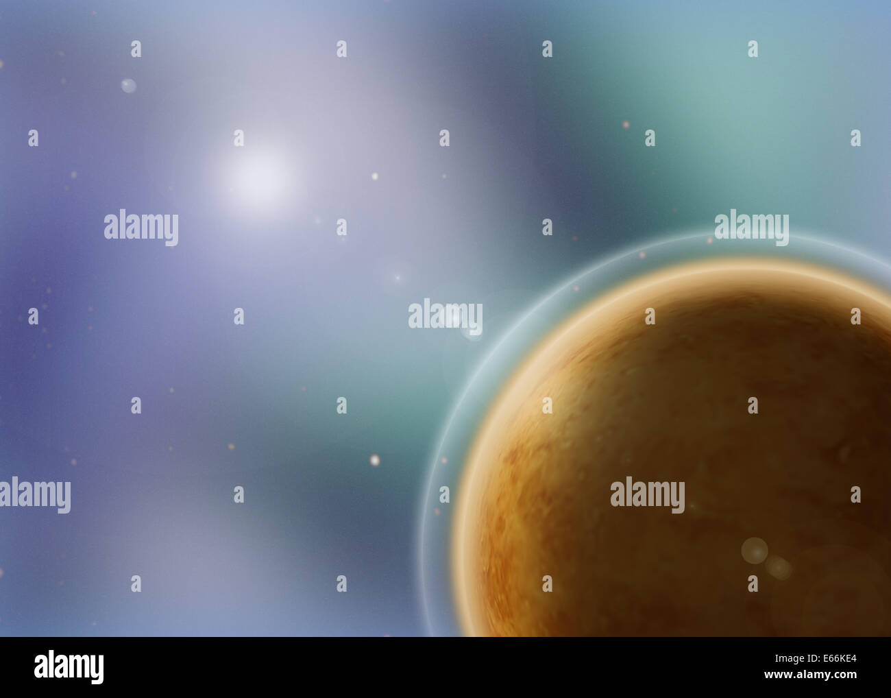 Fantasy deep space nebula with planet and stars Stock Photo - Alamy