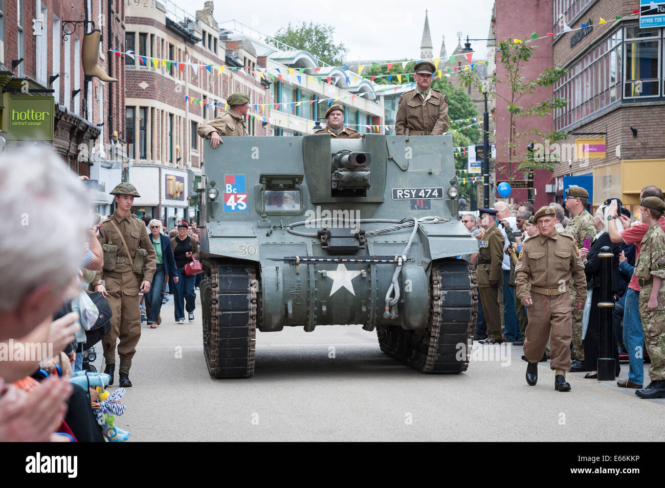 High Street, Worcester, UK. 16th August 2014. First World War and ...