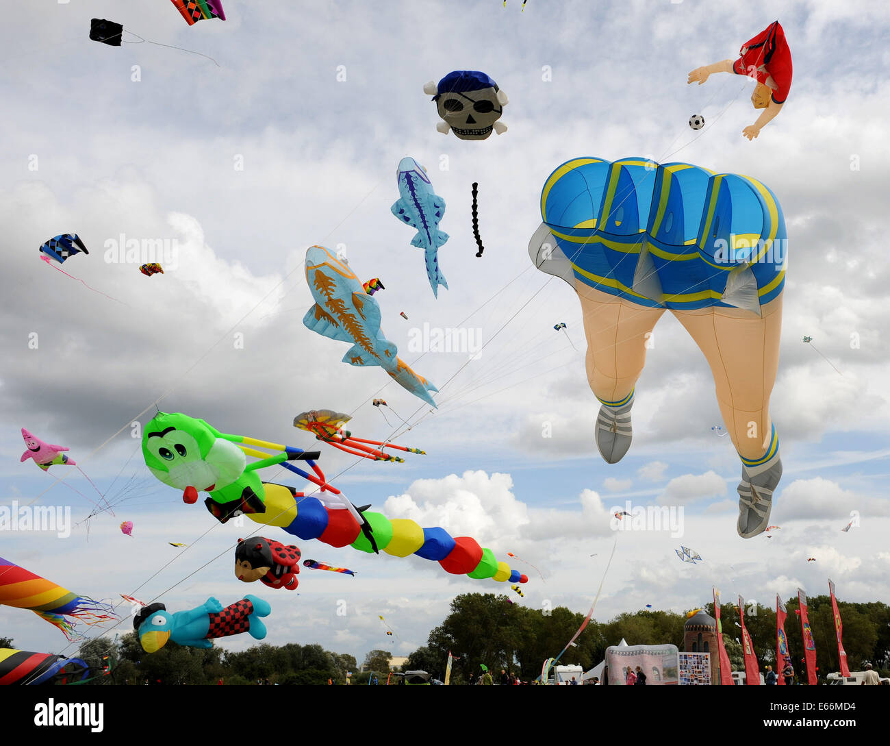 Lemwerder, Germany. 16th Aug, 2014. Kites in all shapes and sizes are ...
