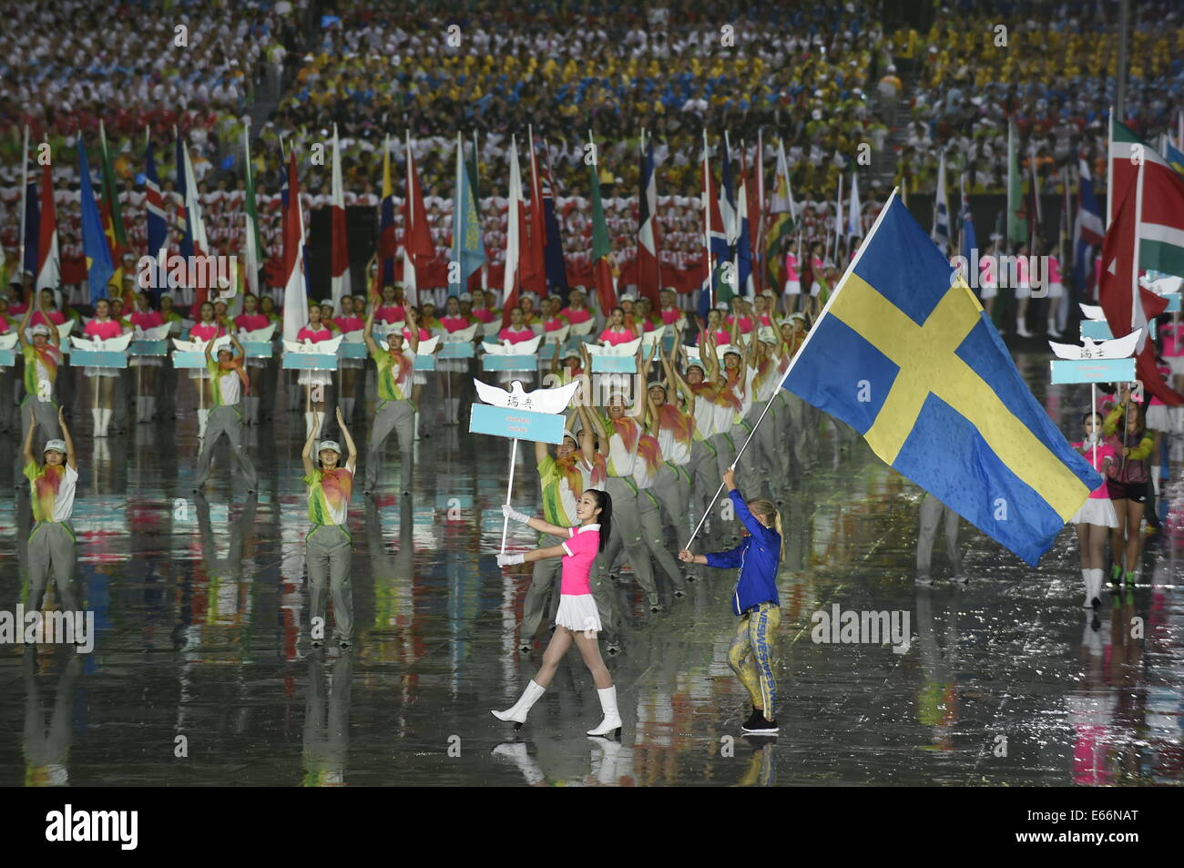 Nanjing, China's Jiangsu Province. 16th Aug, 2014. The flag bearer of ...