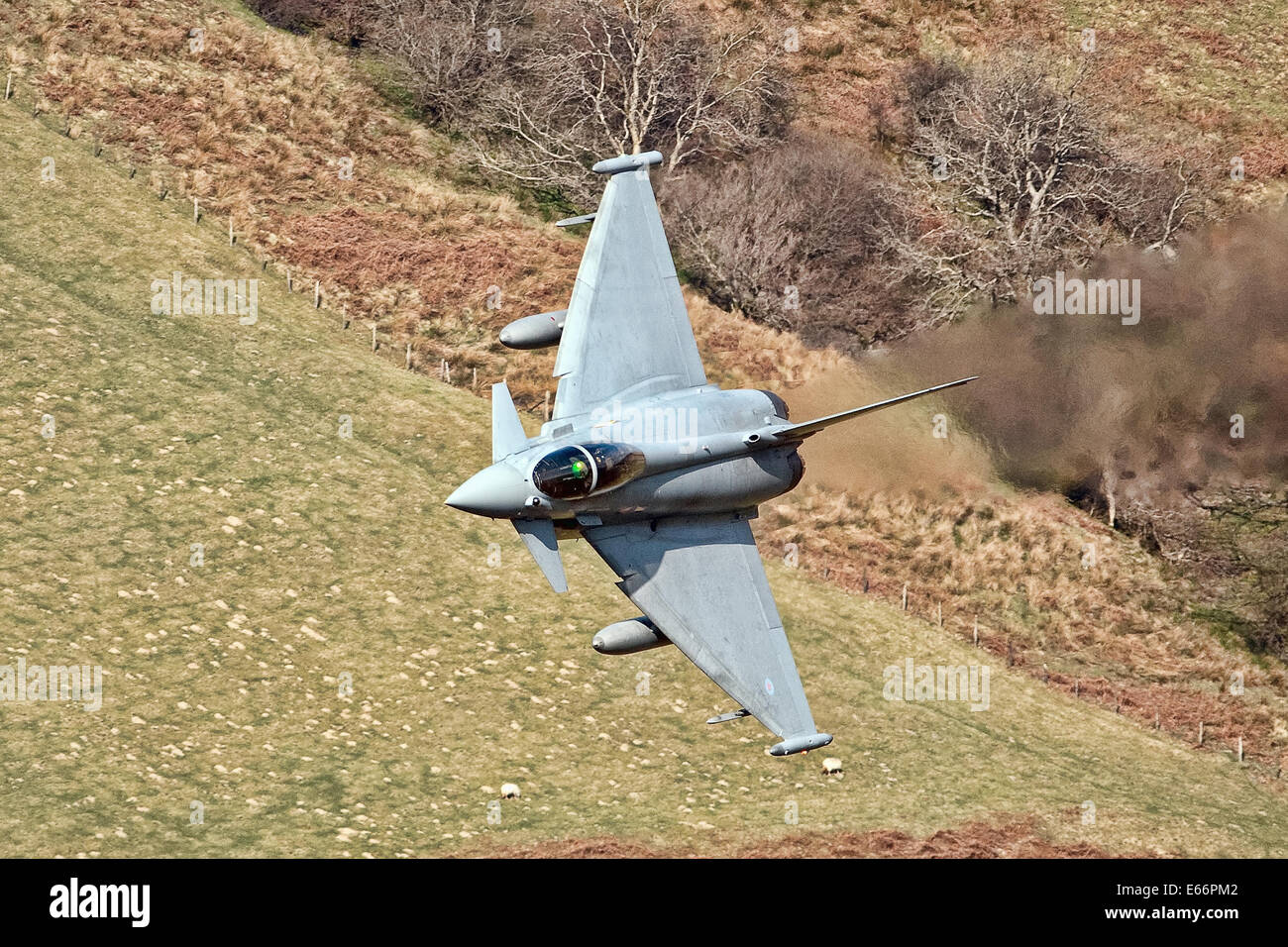 Typhoon F2 euro fighter low flying training Wales Mach loop Stock Photo ...