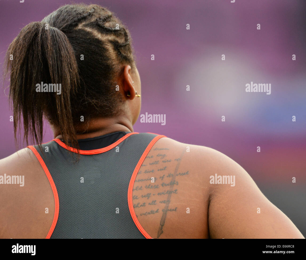 Zurich, Switzerland. 16th Aug, 2014. The tattoo of Shanice Craft of ...