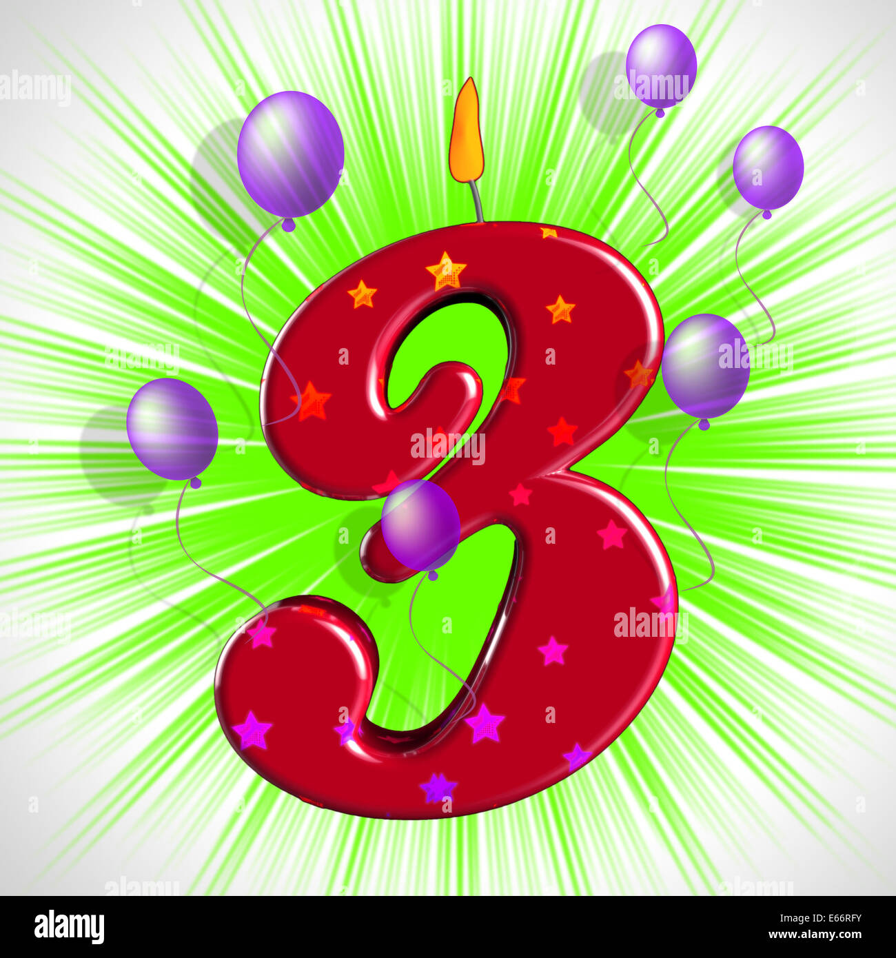 Number Three Party Showing Colourful Or Red Birthday Candles Stock ...