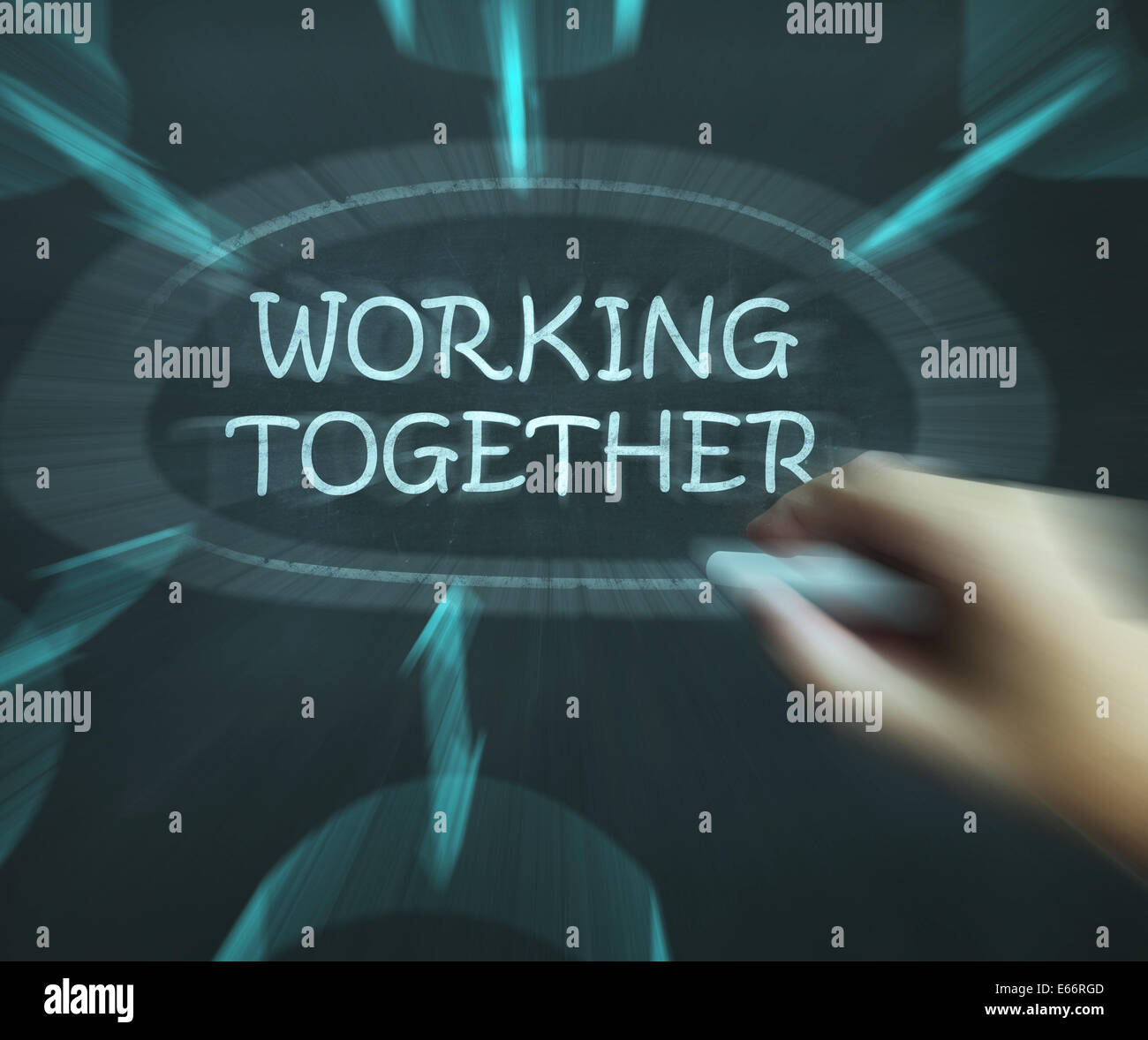 Working Together Diagram Meaning Teams And Cooperating Stock Photo - Alamy