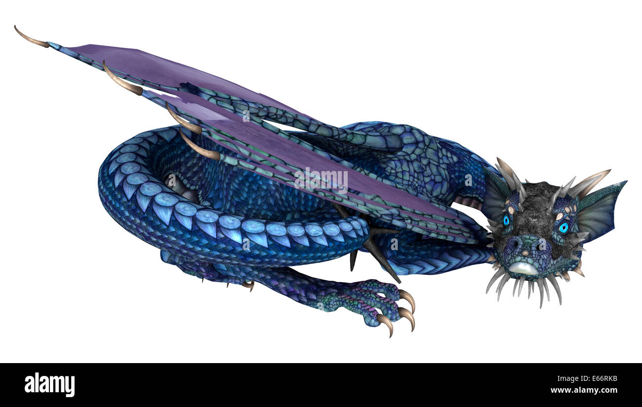 3D digital render of a little blue dragon isolated on white background ...