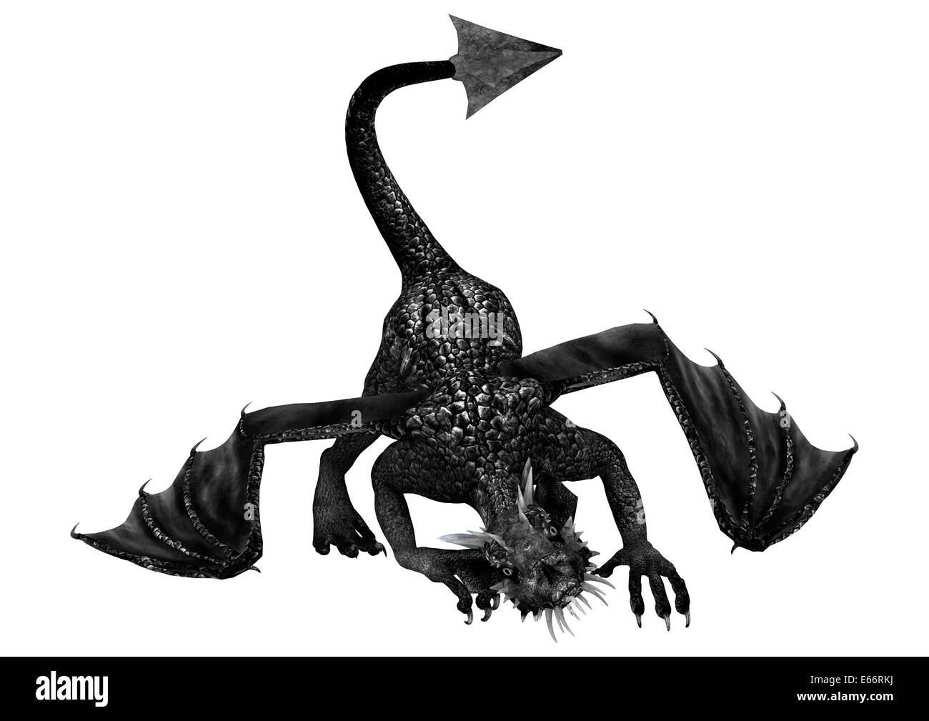 3D digital render of a cute little black dragon isolated on white ...
