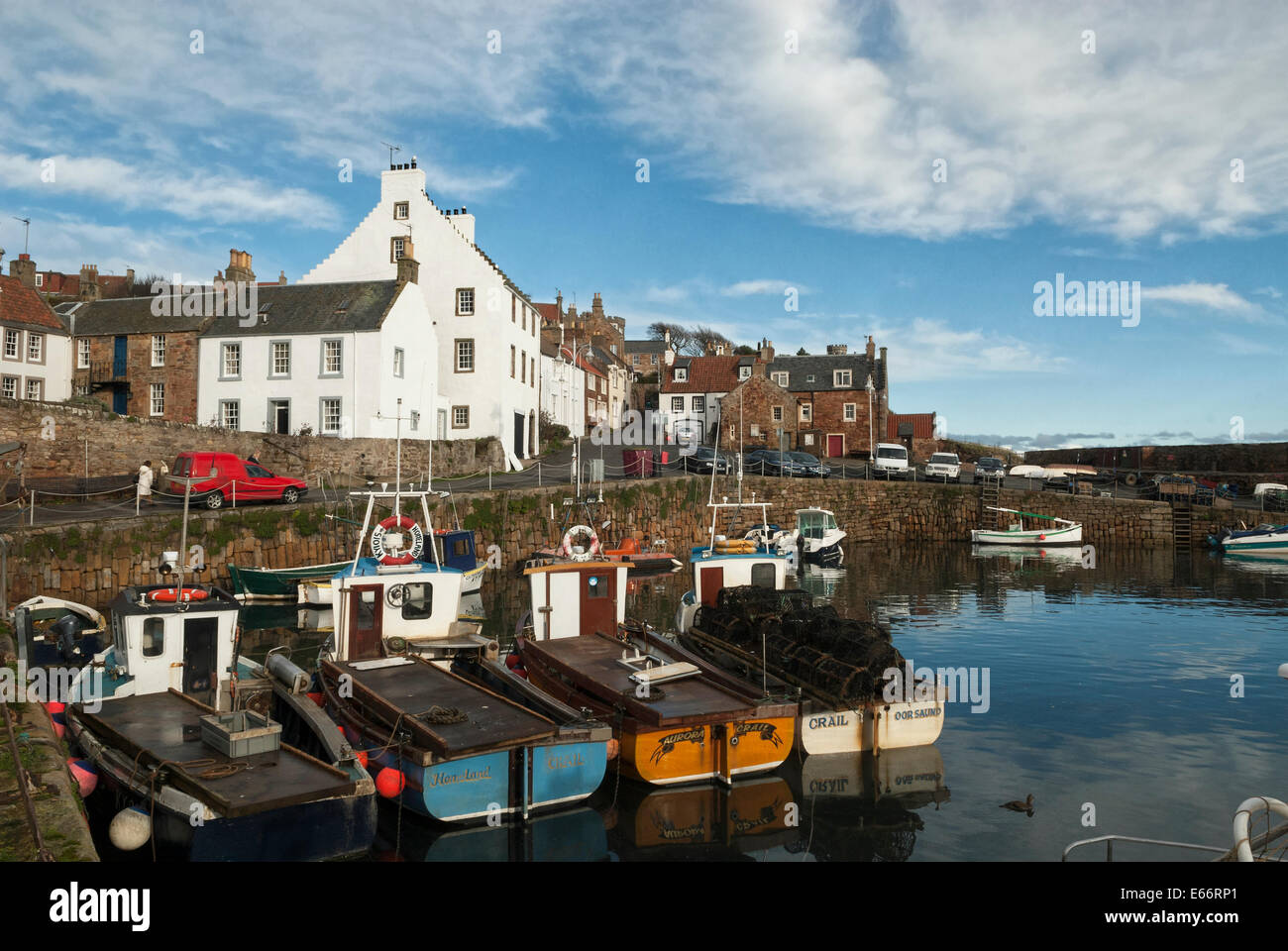 Fishing boats in picturesque Crail Harbour East Neuk, Fife, Scotland ...