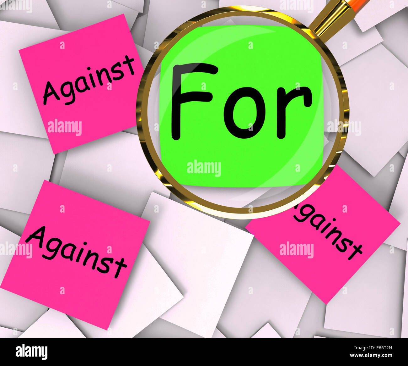 For Against Post-It Papers Showing Agree Or Disagree To Stock Photo - Alamy