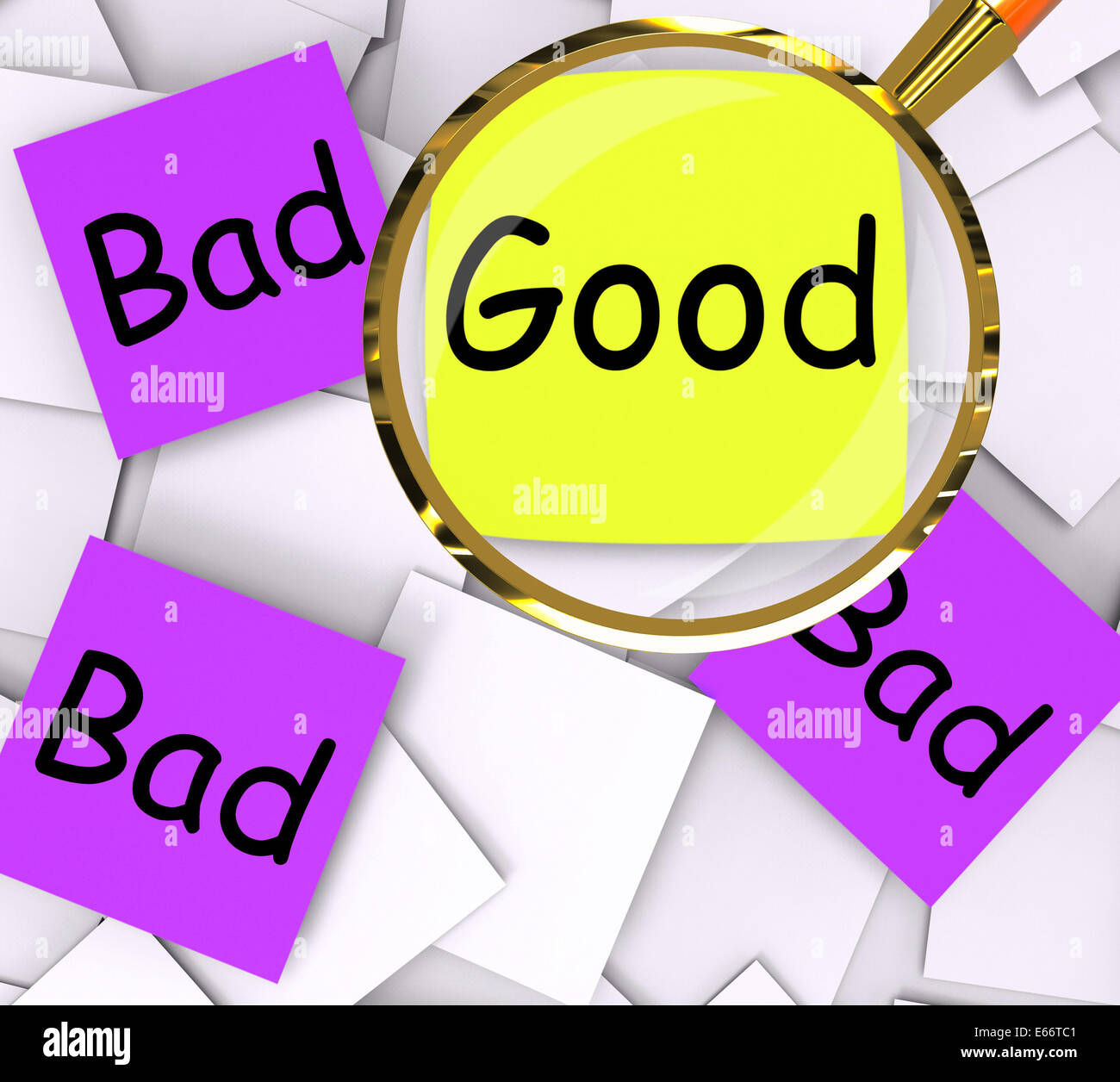 Good Bad Post-It Papers Showing Excellent Or Dreadful Stock Photo - Alamy