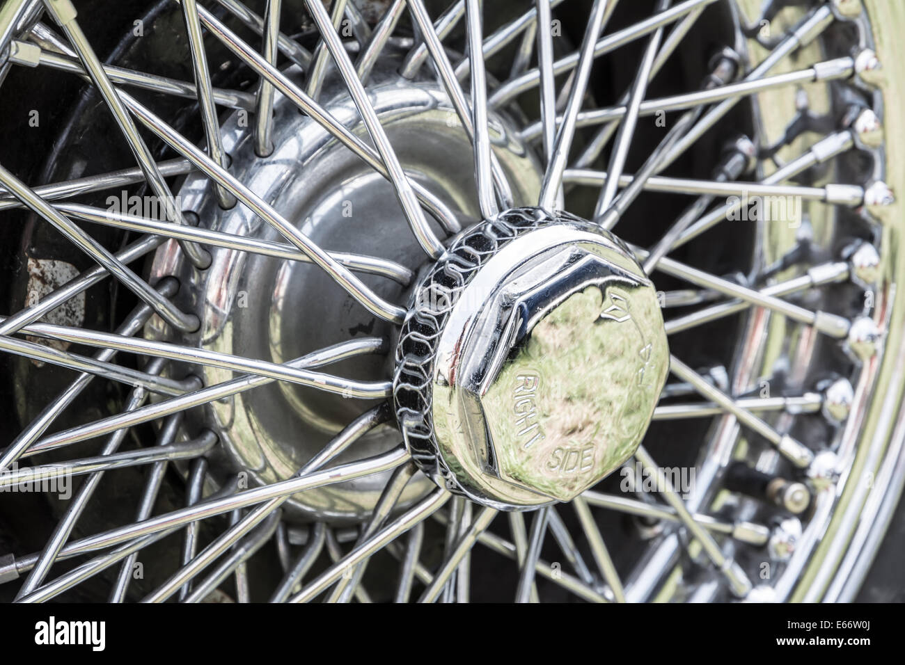 Vintage car wheel of an old-timer with silver spokes Stock Photo - Alamy