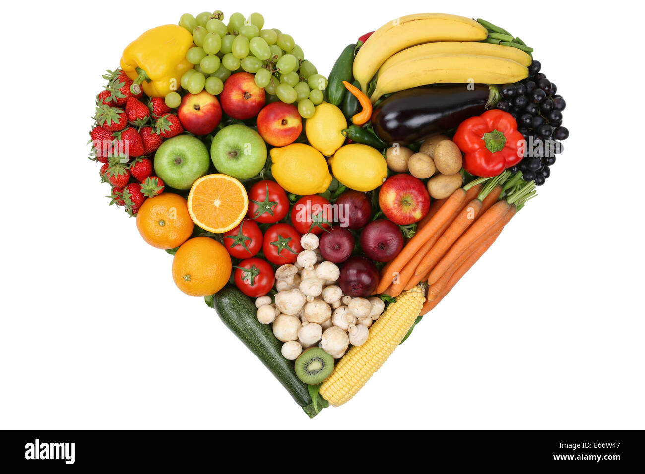 Fruits and vegetables forming heart love topic and healthy eating ...