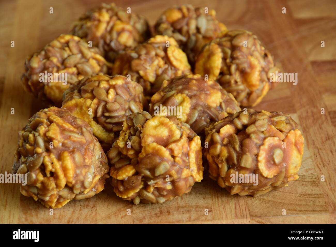 Sweet round spheres made of nugat and flakes Stock Photo - Alamy