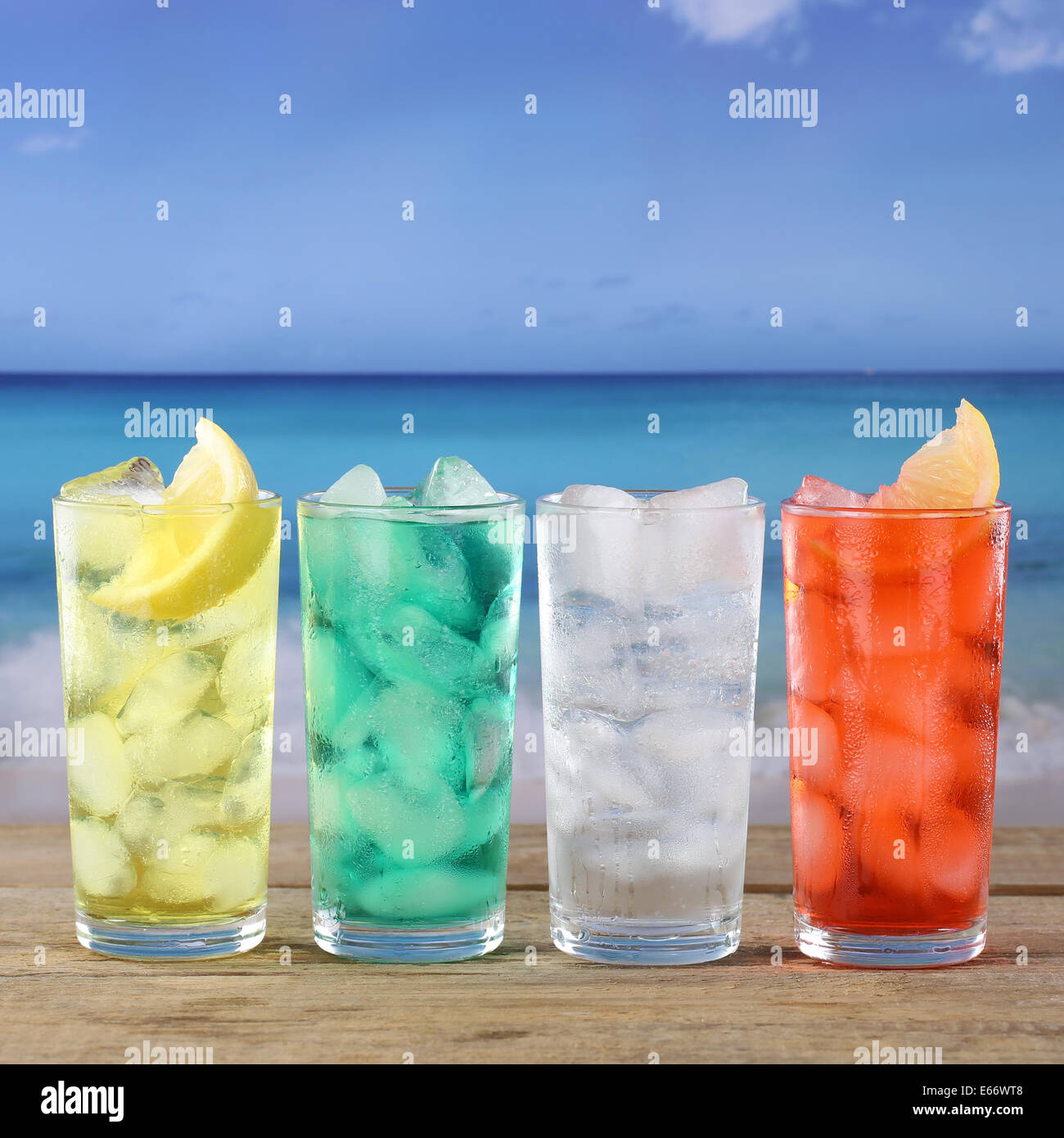 Lemonade soda or soft drinks on the beach and at the sea Stock Photo ...