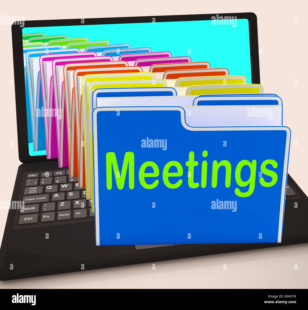 Meetings Folders Laptop Meaning Talk Discussion Or Conference Stock ...