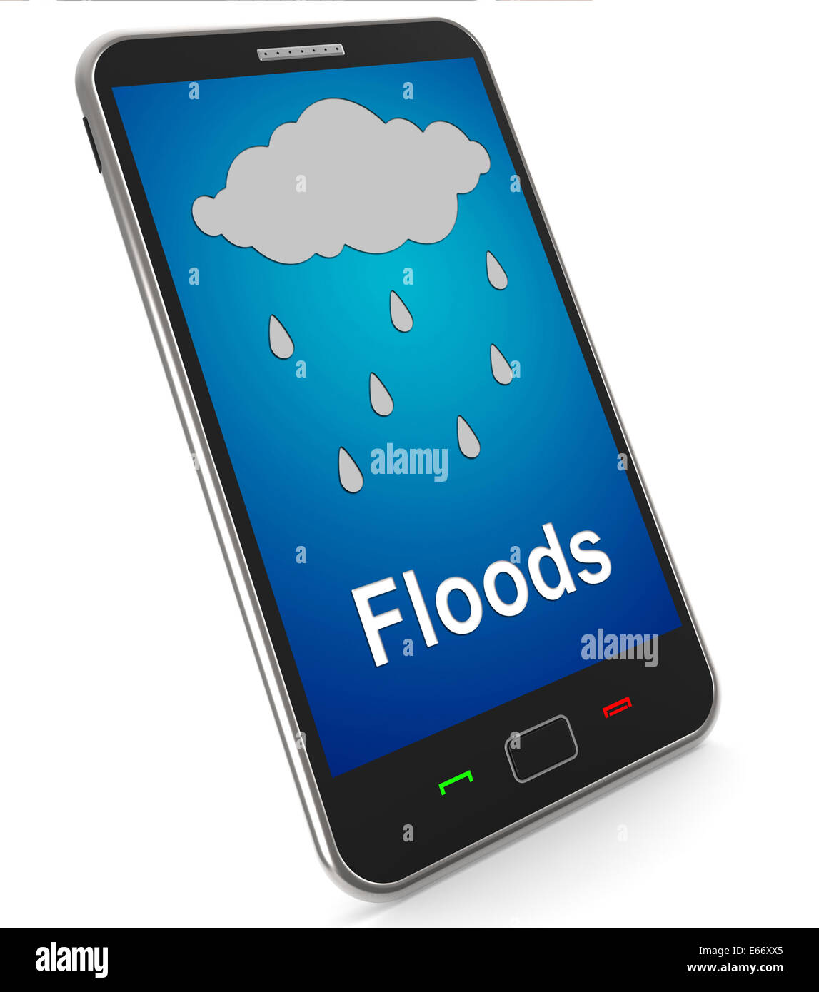 Floods On Mobile Showing Rain Causing Floods And Flooding Stock Photo ...