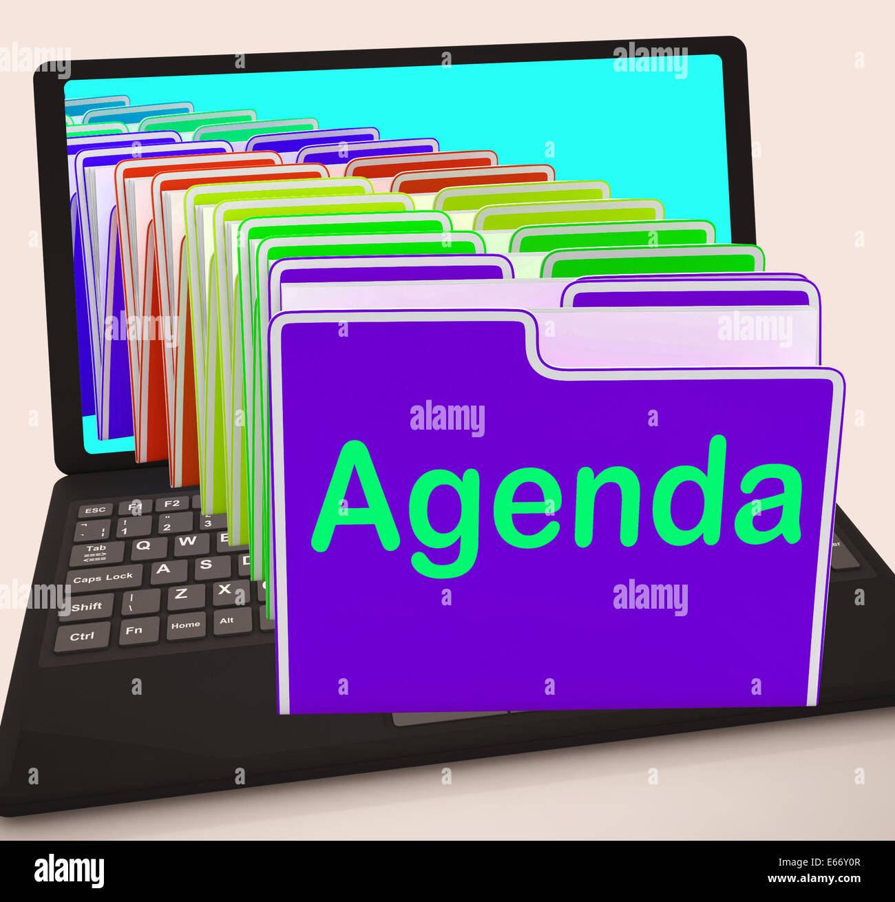 Agenda Folders Laptop Showing Schedule Lineup Or Timetable Stock Photo ...