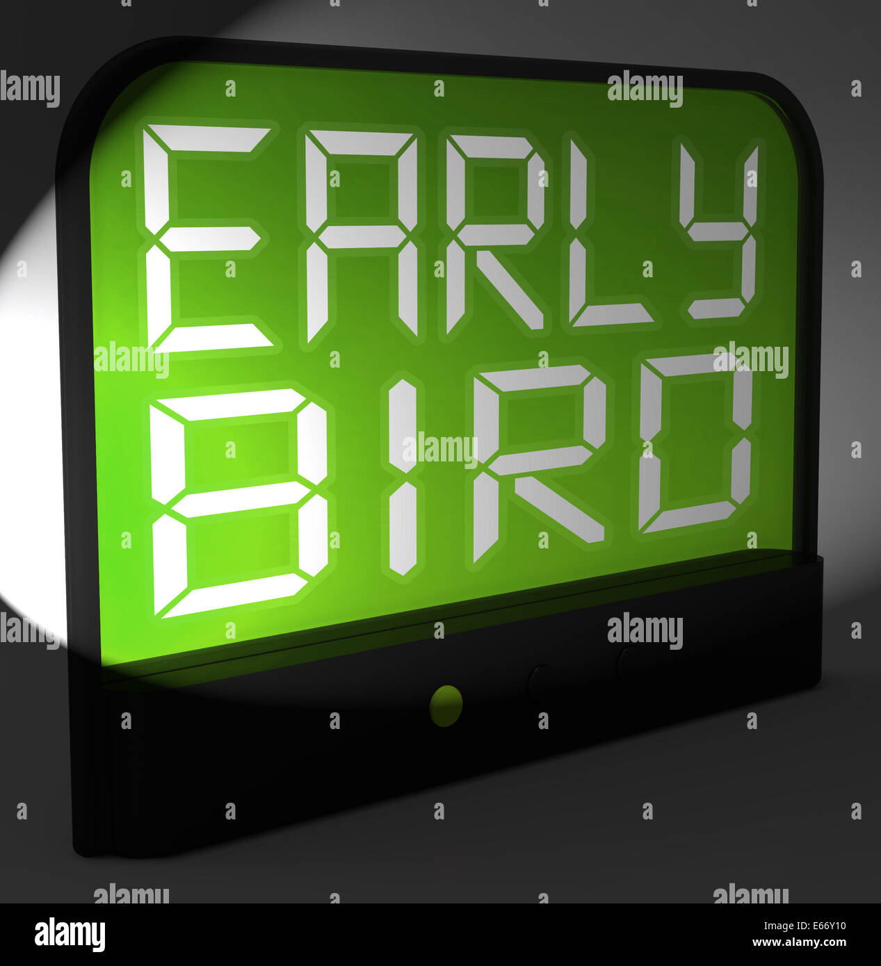 Early Bird Digital Clock Showing Punctuality Or Ahead Of Schedule Stock ...