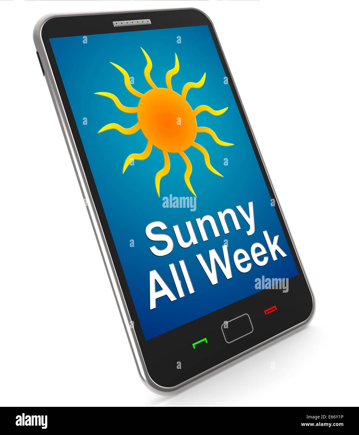 Sunny All Week On Mobile Meaning Hot Weather Stock Photo - Alamy